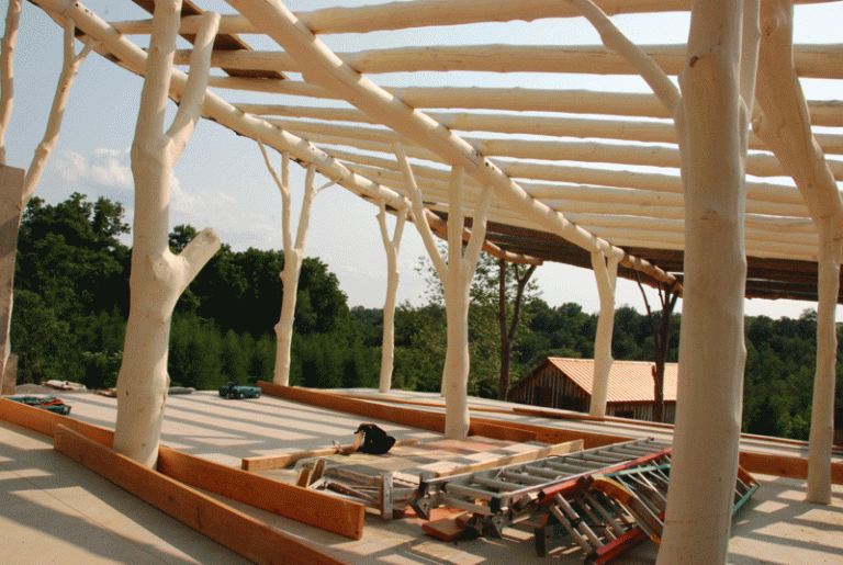 BRACING OUR ROUND TIMBER FRAME FOR BIG WINDS – Digging in the Driftless